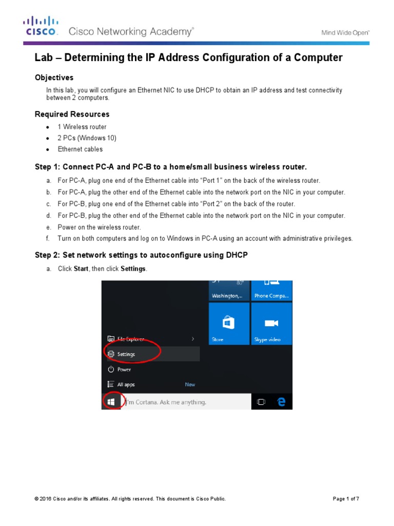 2 1 2 5 Lab Determining The Ip Address Configuration Of A Computer Pdf Ip Address