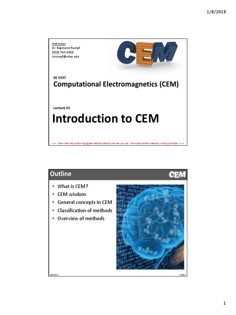 Lecture 1 - Introduction To CEM | PDF | Computational Electromagnetics ...