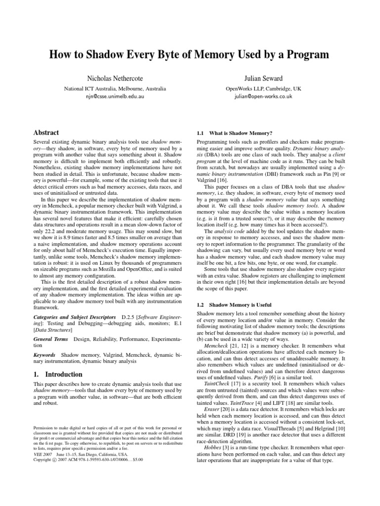 How To Shadow Every Byte of Memory Used by A Program | PDF | Operating System Technology ...