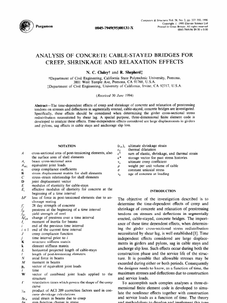 Analysis of Concrete Cable-Stayed Bridges For Creep, Shrinkage | PDF ...