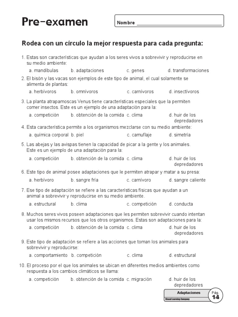 Actividades sobre Adaptaciones de Seres Vivos | PDF | Adaptación ...