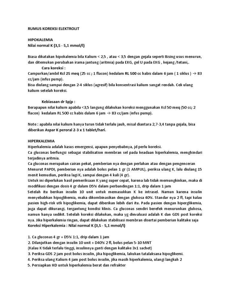 Rumus Koreksi Elektrolit 1 | PDF