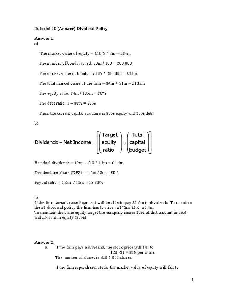 Tutorial 10 Solutions | PDF | Dividend | Equity (Finance)