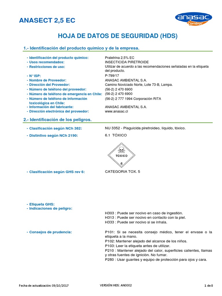 Anasect 25 Ec Praletrina 25 Ec - HDS PDF | PDF | Pesticida | Química