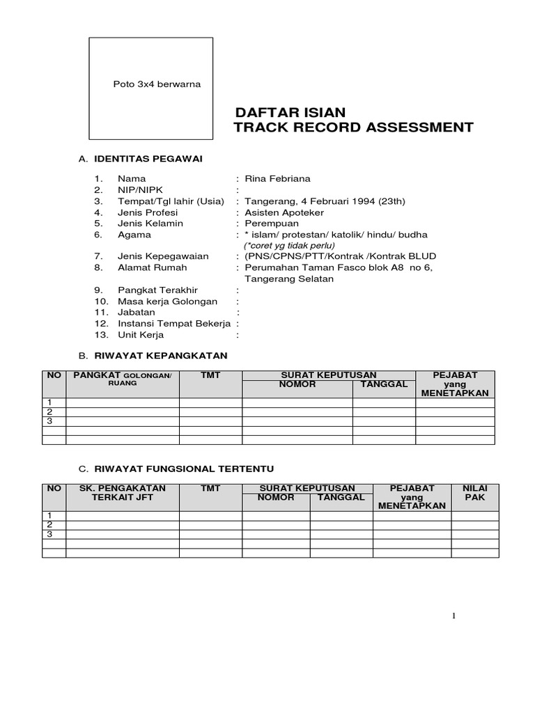 Employee Track Record Form | PDF
