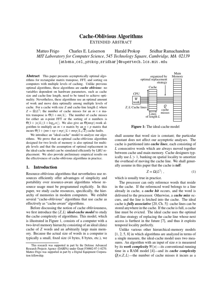 Cache Oblivious Algorithms | PDF | Computer Memory | Computer Data