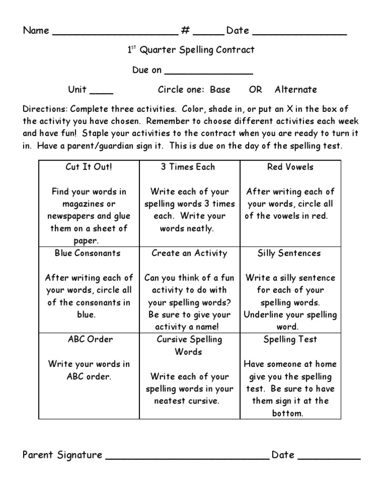 Spelling ContractQ1a | PDF