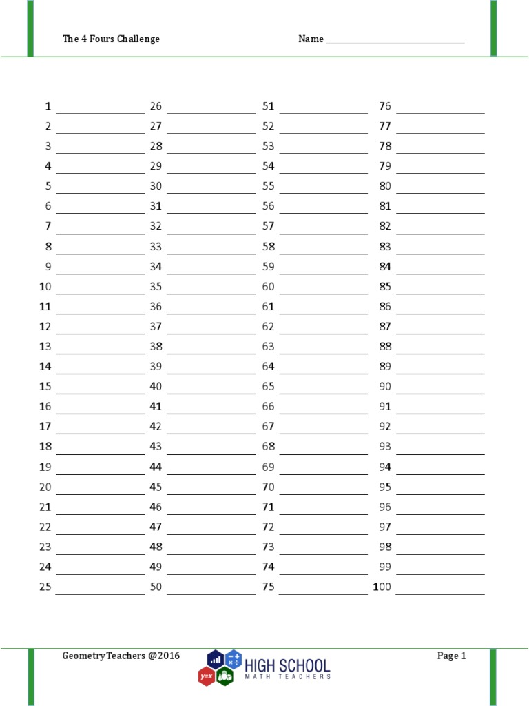 The 4 Fours Challenge | PDF