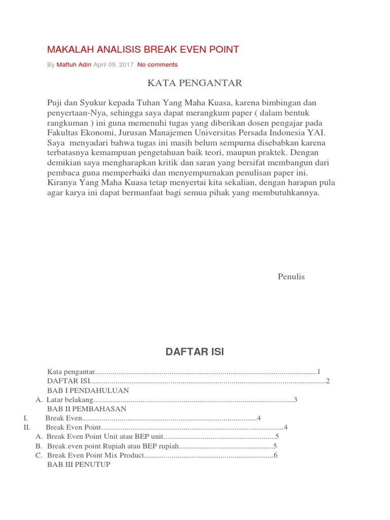 Makalah Analisis Break Even Point Pdf