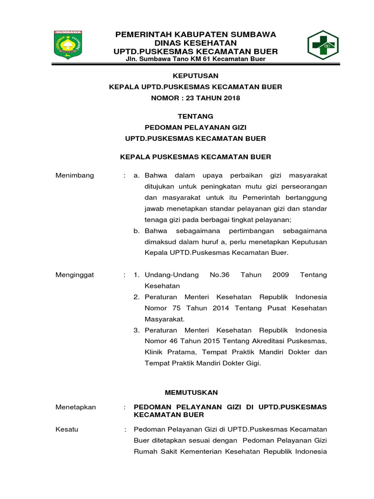 7.9.1.1 SK Pedoman Pelayanan Gizi | PDF