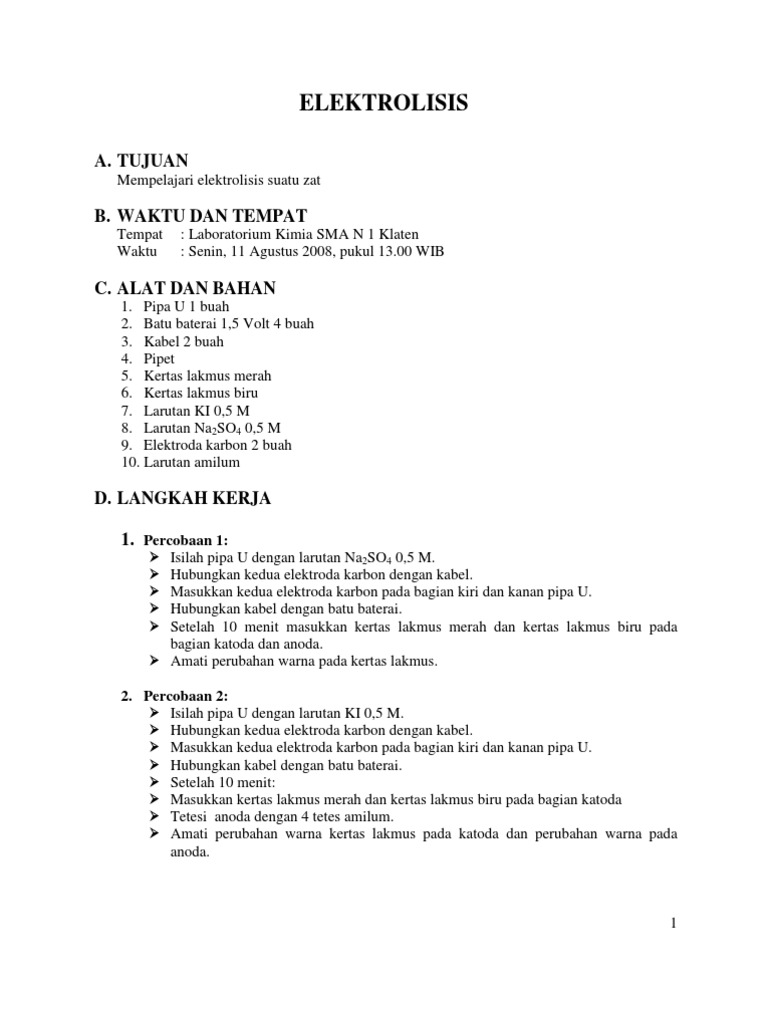 Laporan Kimia Elektrolisis | PDF
