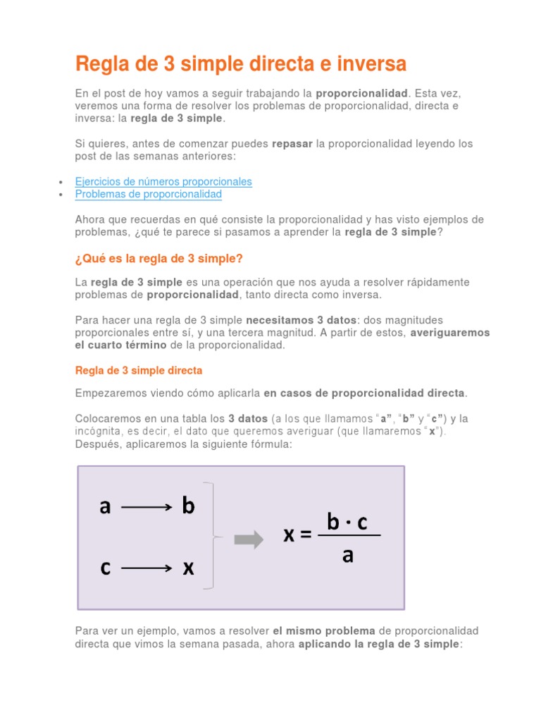 Ejercicios de regla de tres simple | PDF | Enseñanza de matemática ...