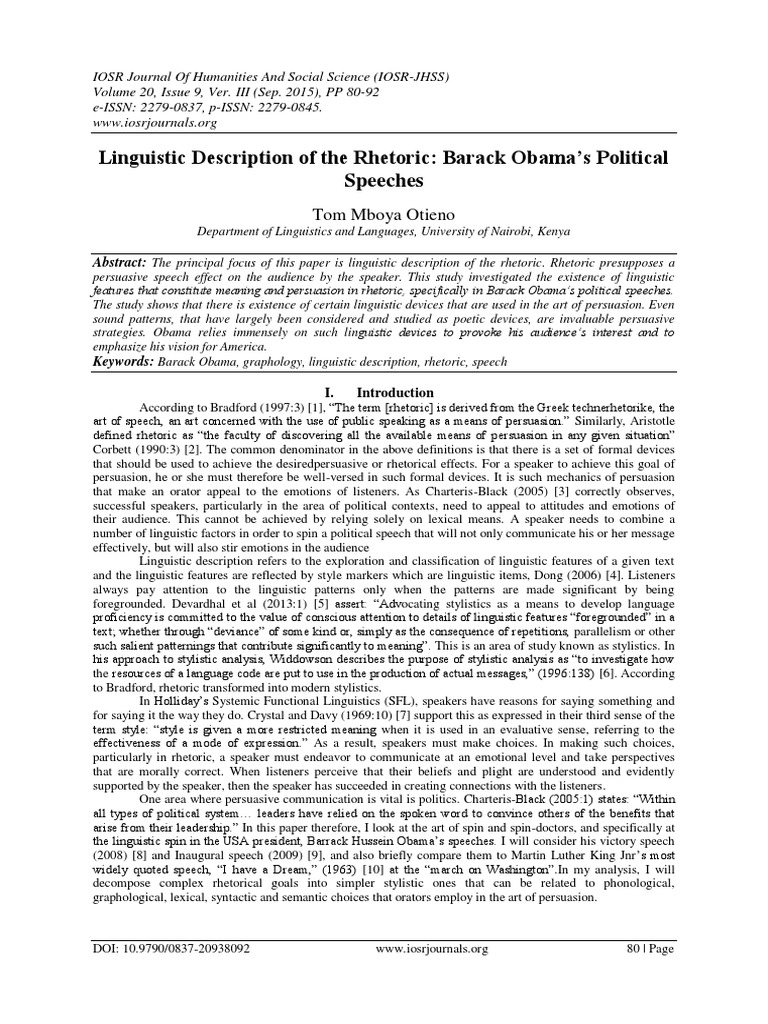 Linguistic Description of The Rhetoric: Barack Obama's Political ...