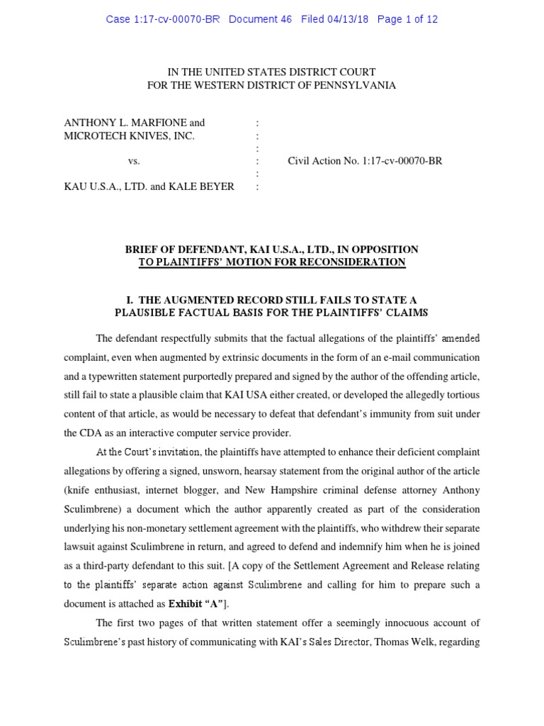 KAI Opposition To Motion For Reconsideration | PDF | Qualified Immunity ...
