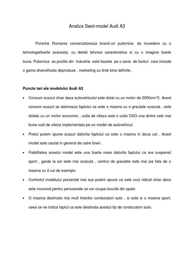 Analiza Swot Audi A3 | PDF