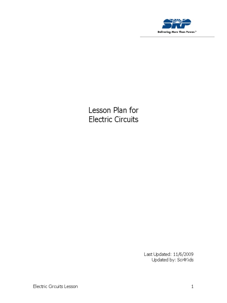 Lesson Plan For Electric Circuits: Last Updated: 11/6/2009 Updated By ...