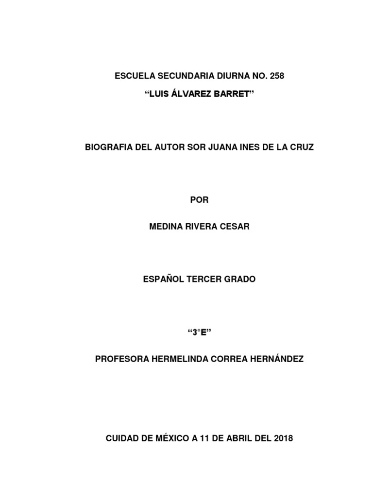 Biografía de Sor Juana Inés de La Cruz | PDF | Nueva españa | Poesía