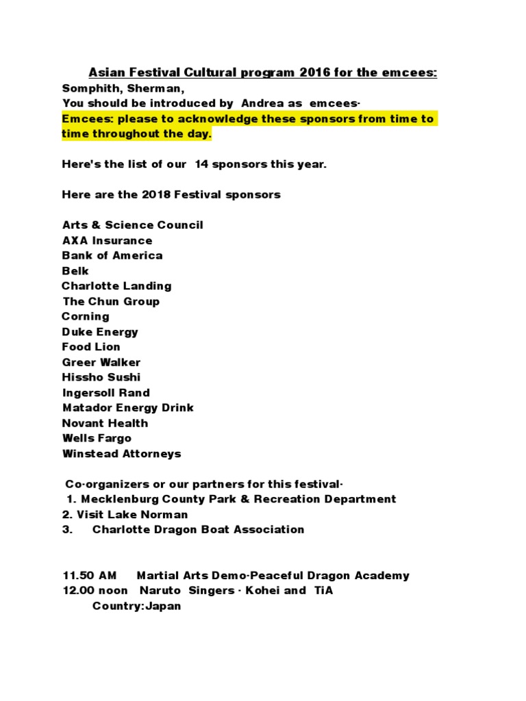 Asian Festival Cultural Program 2016 | PDF | Dances | China