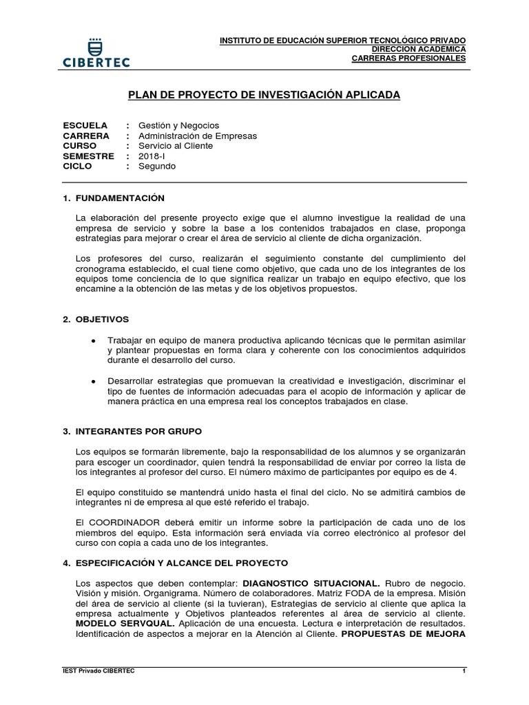 Proyecto 2018-I 02 Servicio Al Cliente (T) (2261) | PDF | Gestión de la ...