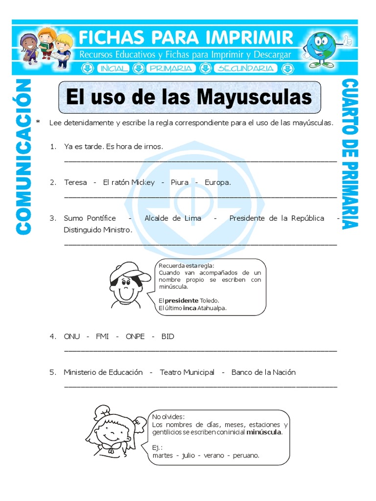Ejercicios de Uso de Mayúsculas para Primaria: Descarga Gratis en PDF ...