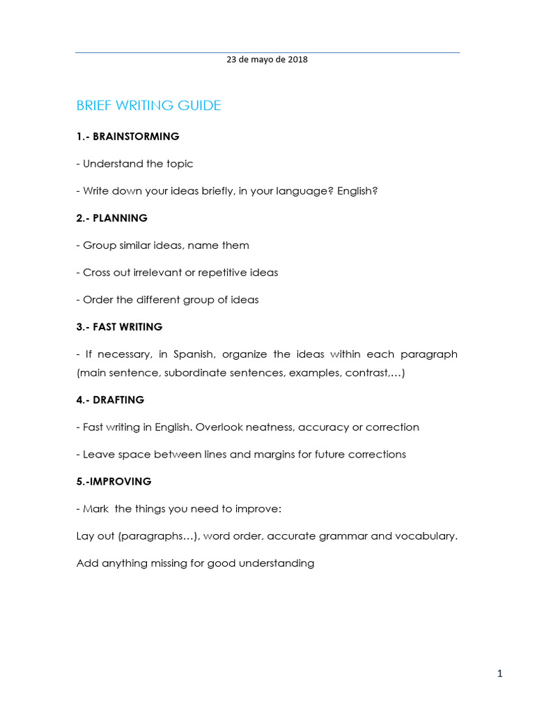 Brief Writing Guide: 1.-Brainstorming | PDF | Paragraph | English Language