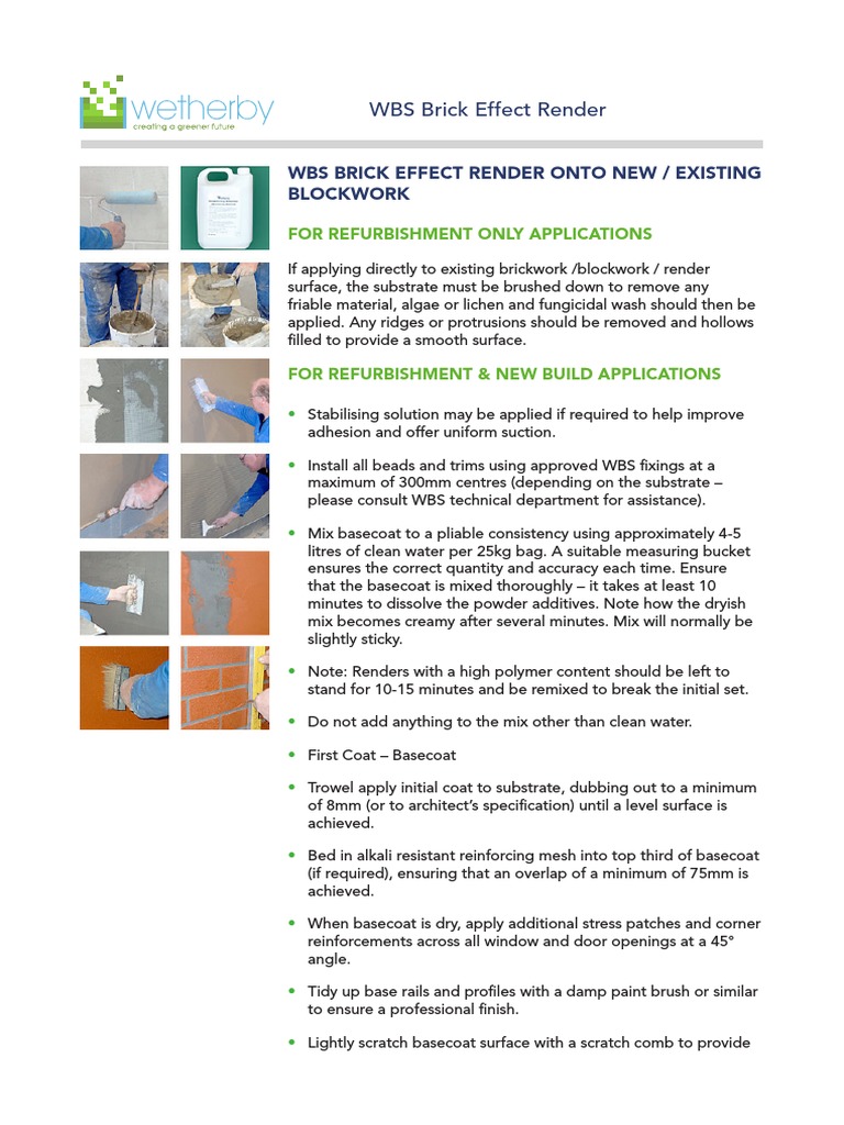 Wbs Brick Effect Render Onto New / Existing Blockwork | PDF | Brick | Paint
