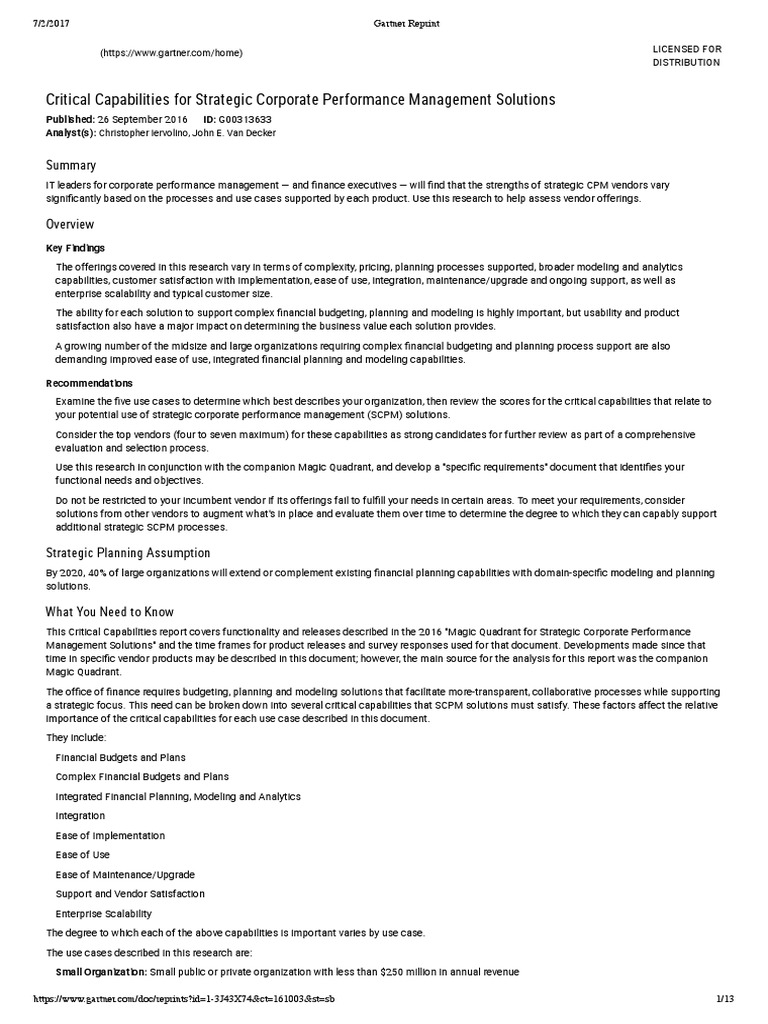 Gartner Critical Capabilities For Strategic Enterprise Performance ...