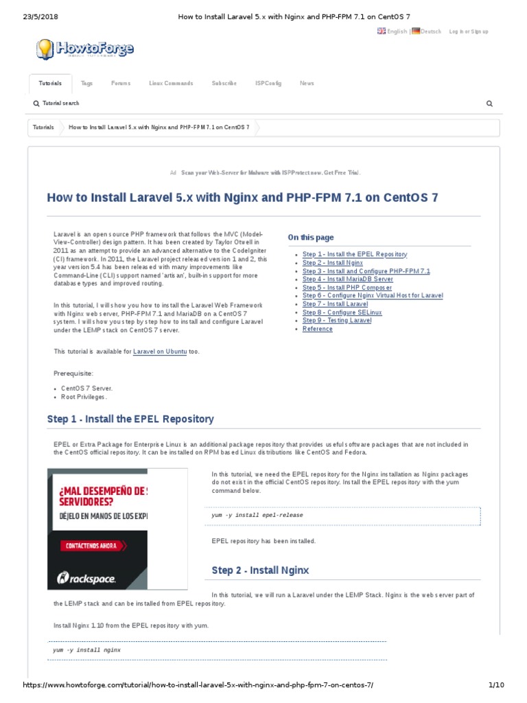 How To Install Laravel 5.X With Nginx and PHP-FPM 7.1 On Centos 7 | PDF | Information Technology ...