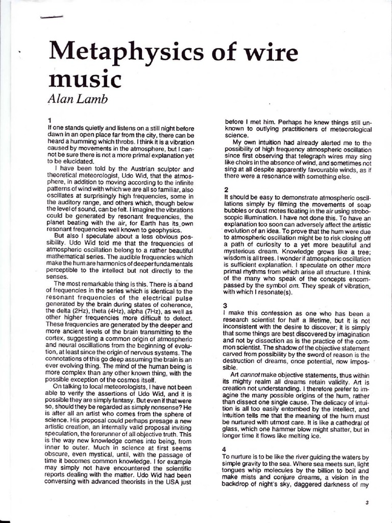 Alan Lamb - Metaphysics of Wire Music | PDF