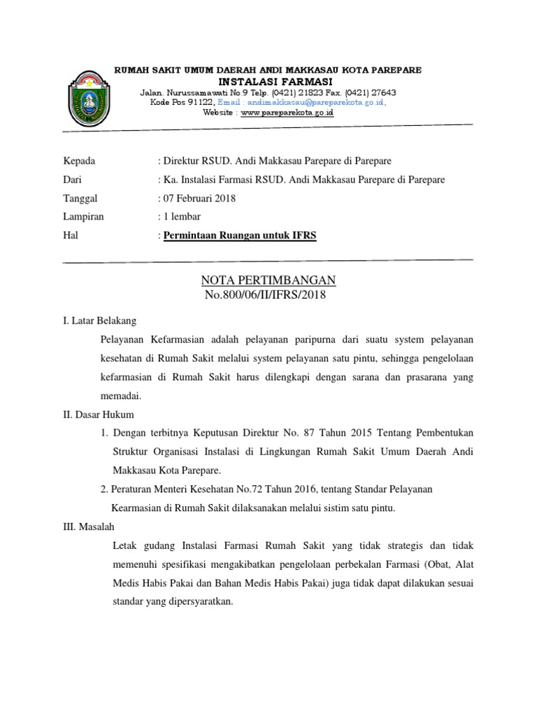 Nota Pertimbangan Ruangan Admin Ifrs | PDF