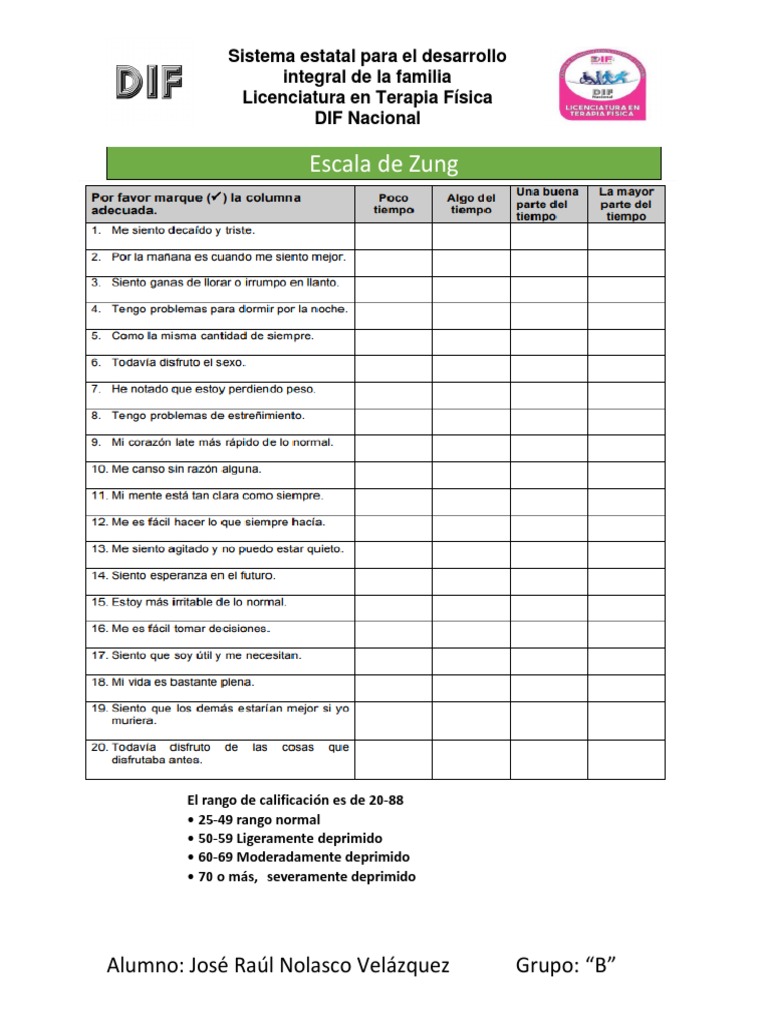 Escala de ZUNG PDF | PDF | Crecimiento personal y profesional ...