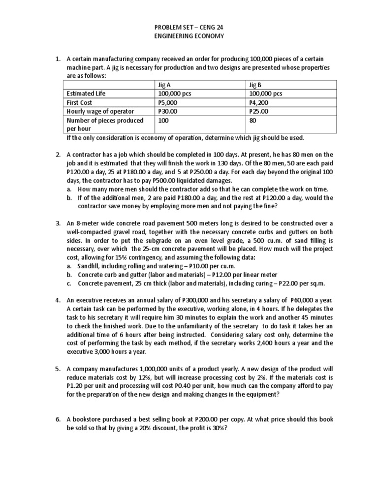 Engineering Economy Problem Set | PDF | Interest | Discounting