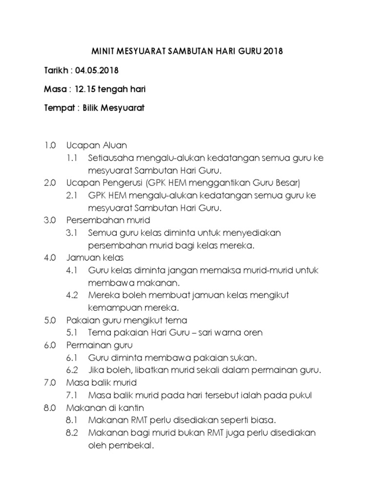 Minit Mesyuarat Sambutan Hari Guru 2017 | PDF