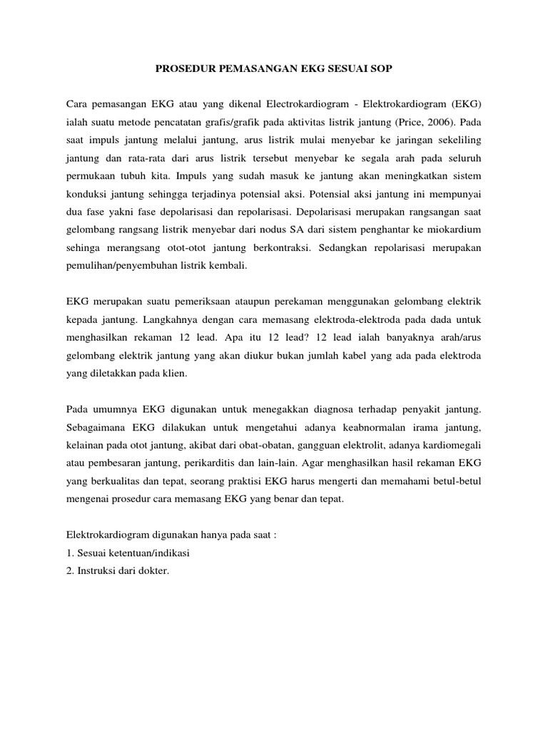 Prosedur Pemasangan Ekg Sesuai Sop | PDF