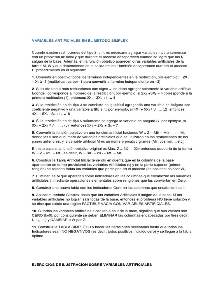 Variables Artificiales en El Metodo Simplex | PDF | Numerical Analysis | Algorithms
