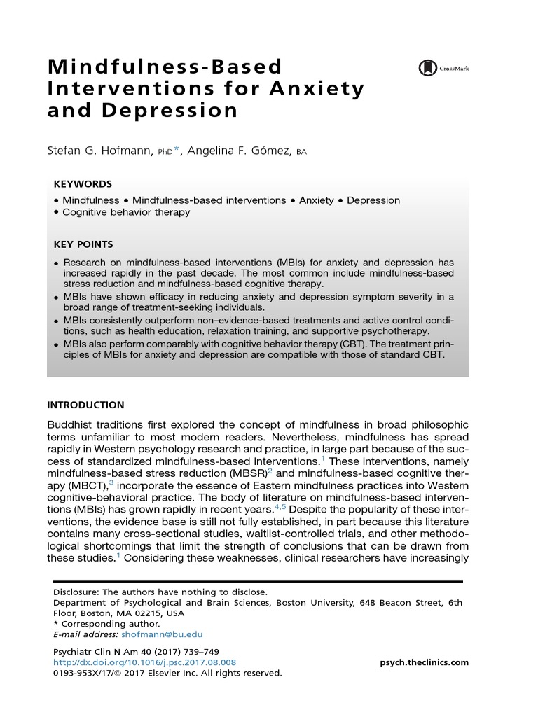Mindfulness-Based Interventions For Anxiety and Depression: Stefan G ...
