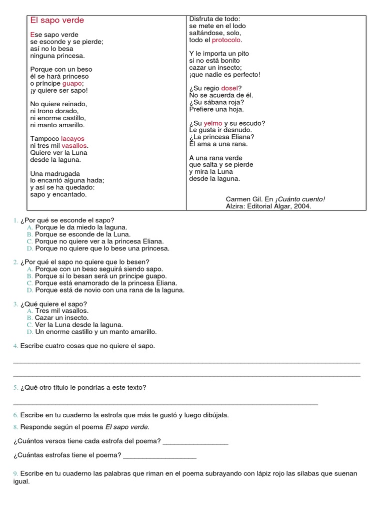 El Sapo Verde Poemas Pdf Ocio