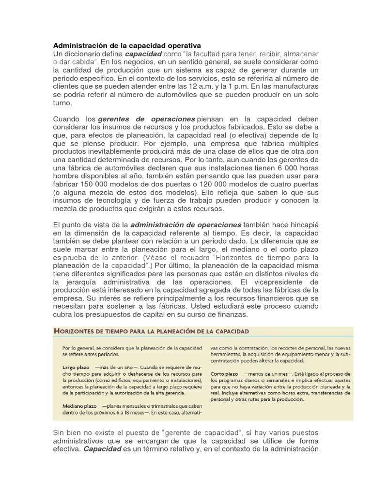 Administración de La Capacidad Operativa | PDF | Planificación ...