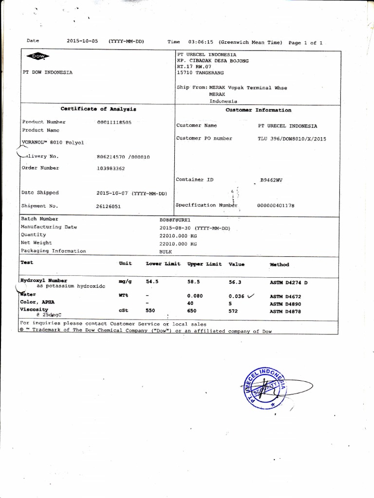 Voranol 8010 Polyol | PDF