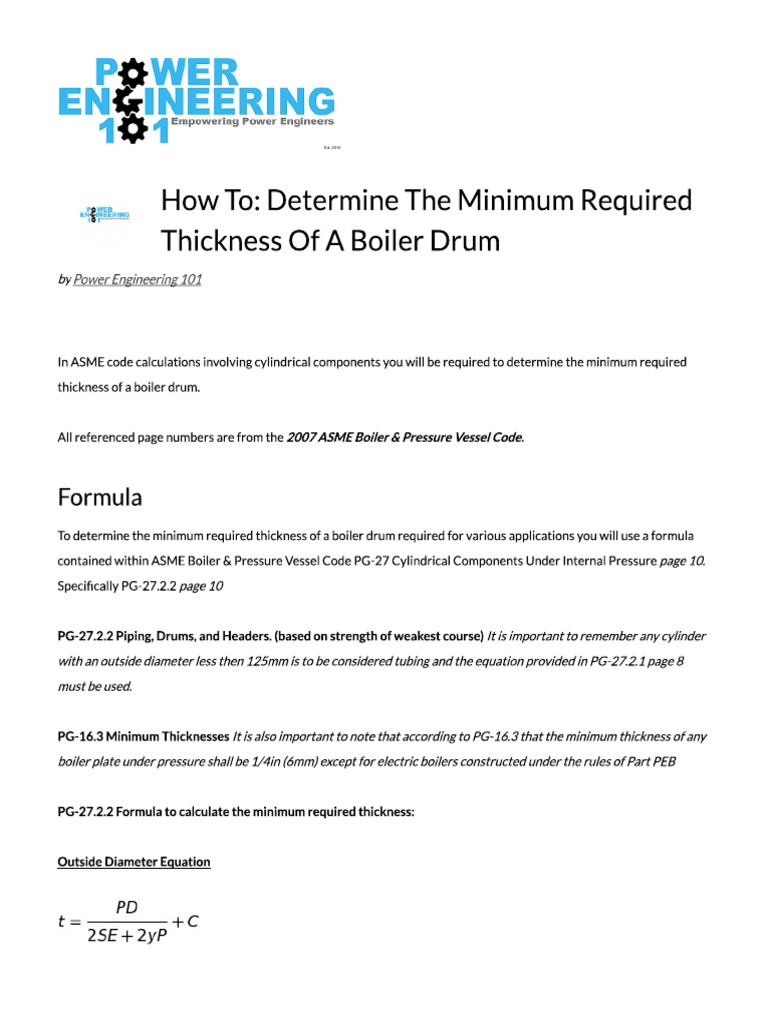 How To Determine The Minimum Required Thickness of A Boiler Drum | PDF