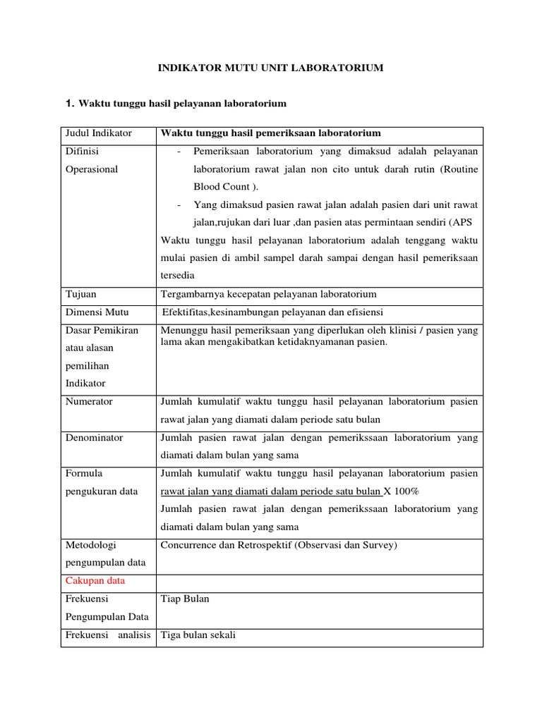 Indikator Mutu Unit Laboratorium Meta | PDF