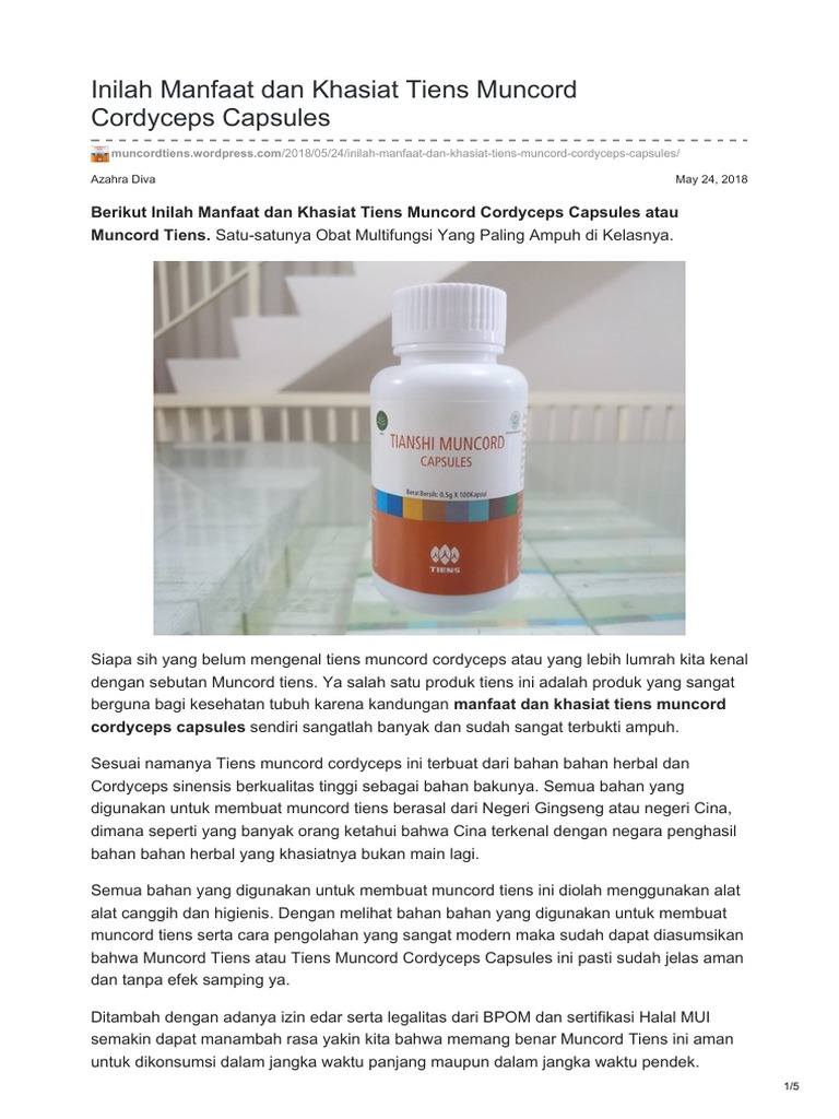 Manfaat Dan Khasiat Tiens Muncord Cordyceps Capsules | PDF