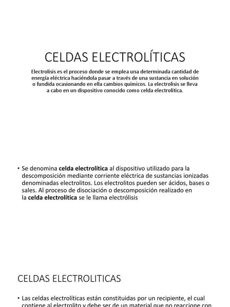Celdas Electrolíticas | PDF | Electrodo | Electrólito
