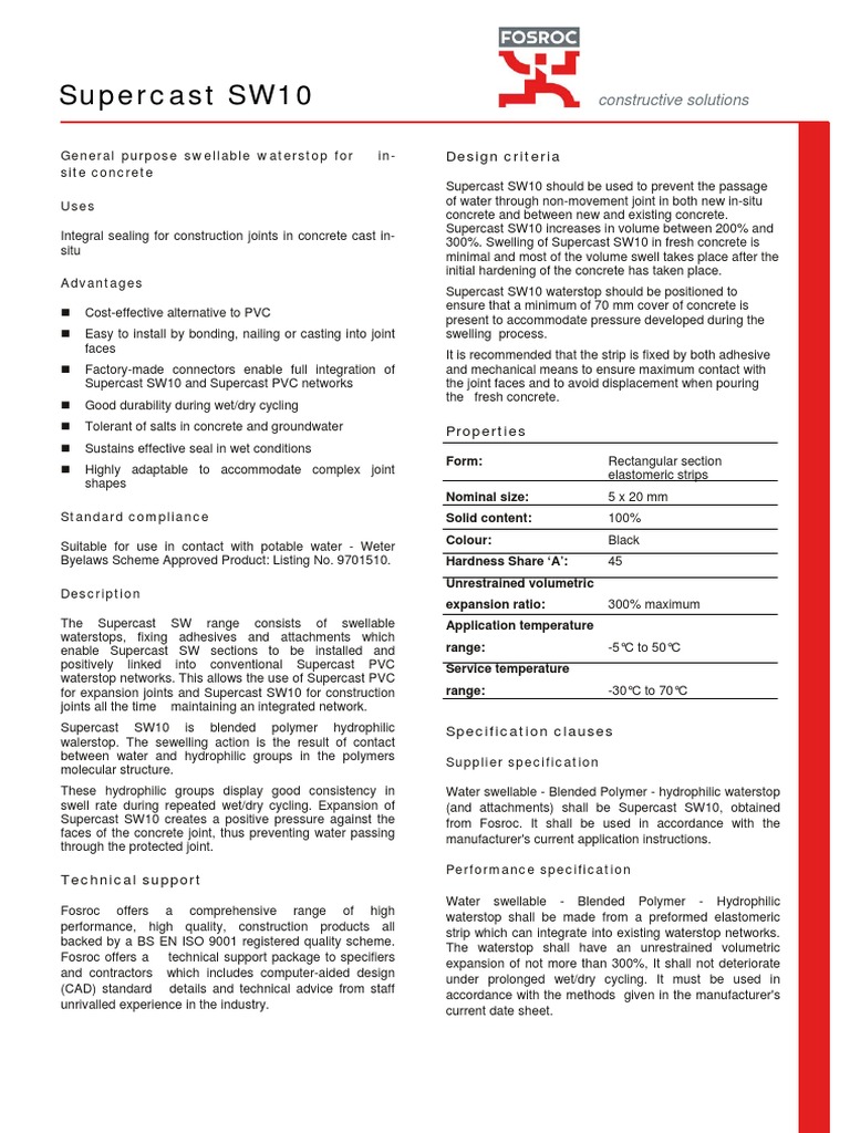 Supercast SW10 PDF | PDF | Polyvinyl Chloride | Concrete