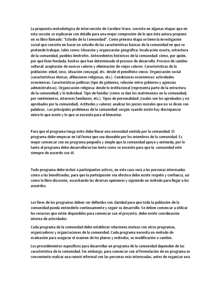 Metodología de Intervención de Caroline Ware | PDF | Método científico ...