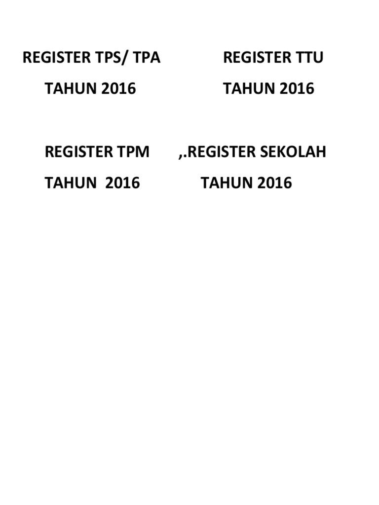 Register TPS/ Tpa Register Ttu TAHUN 2016 TAHUN 2016 | PDF