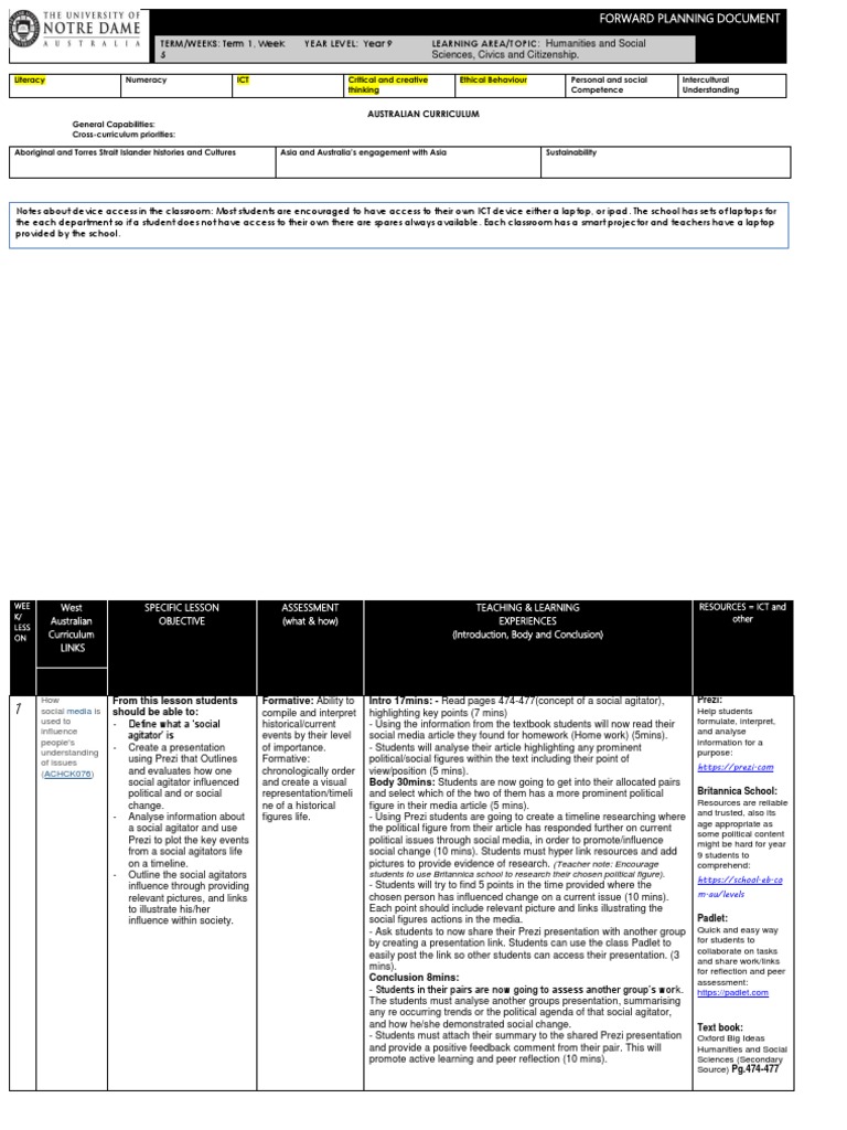 Year 9 Civics Lesson Plan: Social Media Influence | PDF | Educational ...