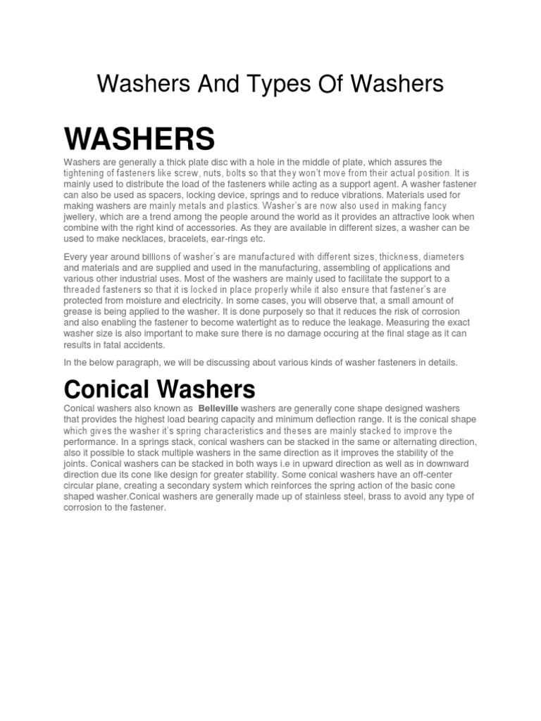Types of Washers and Their Uses | PDF | Washer (Hardware) | Screw