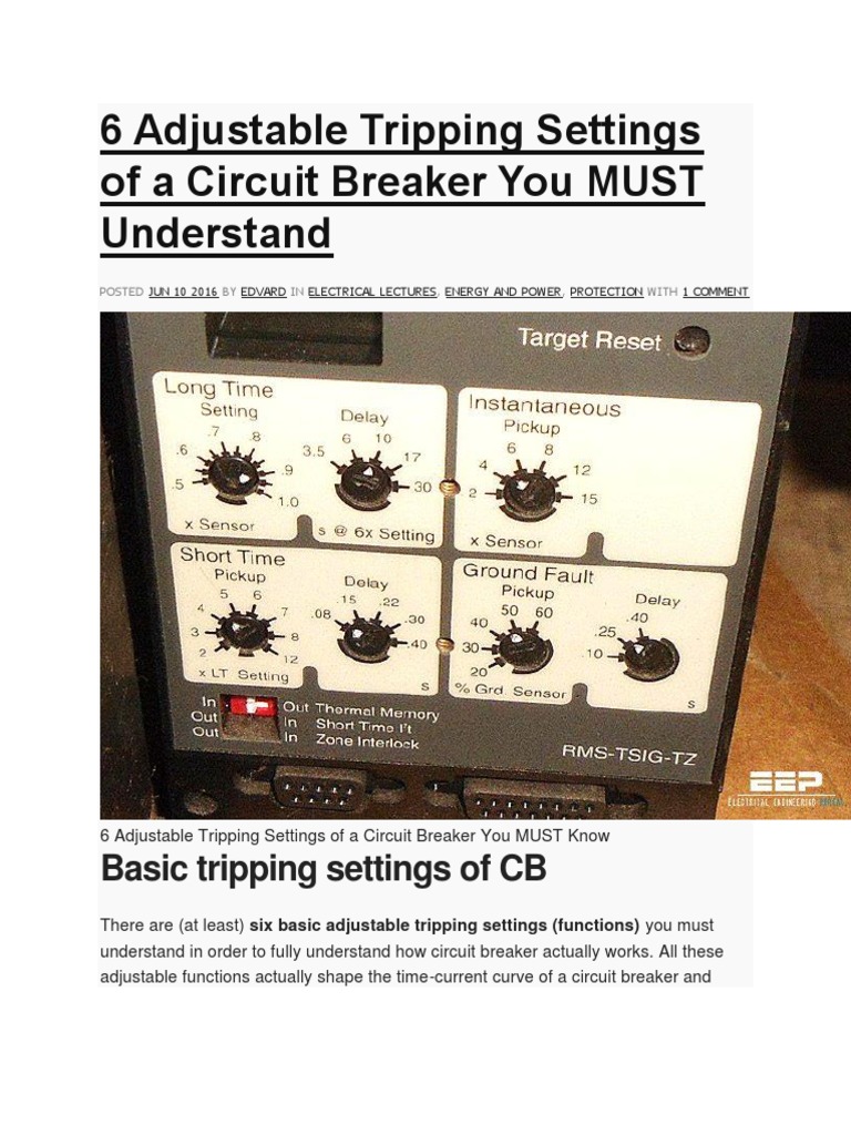 6 Adjustable Tripping Settings of A Circuit Breaker You MUST Understand ...