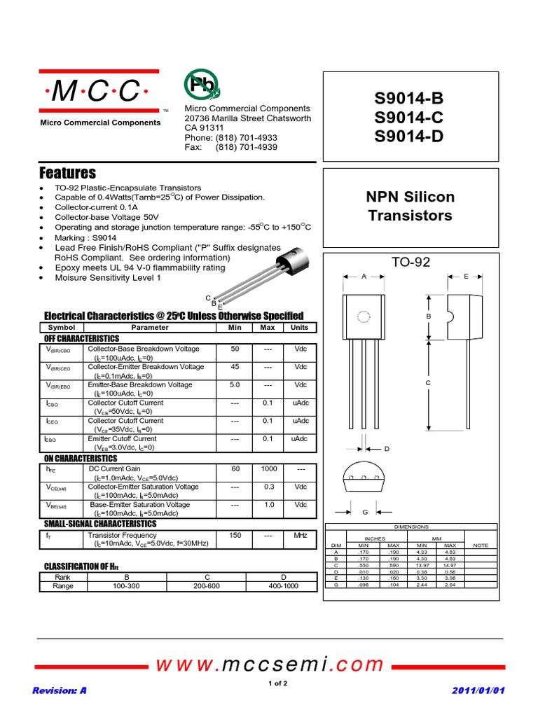 Transistor s9014 | Transistor | Bipolar Junction Transistor